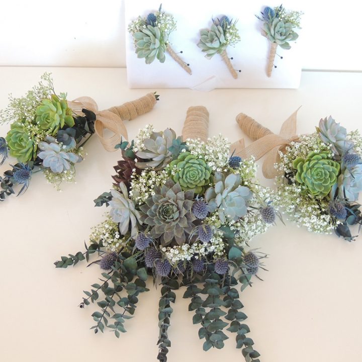 Succulent bouquet blue thistle
